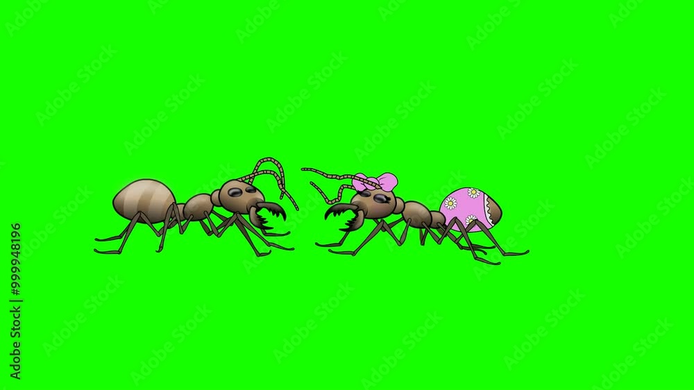 2d animated character of Two ants, husband and wife, loving each other ...