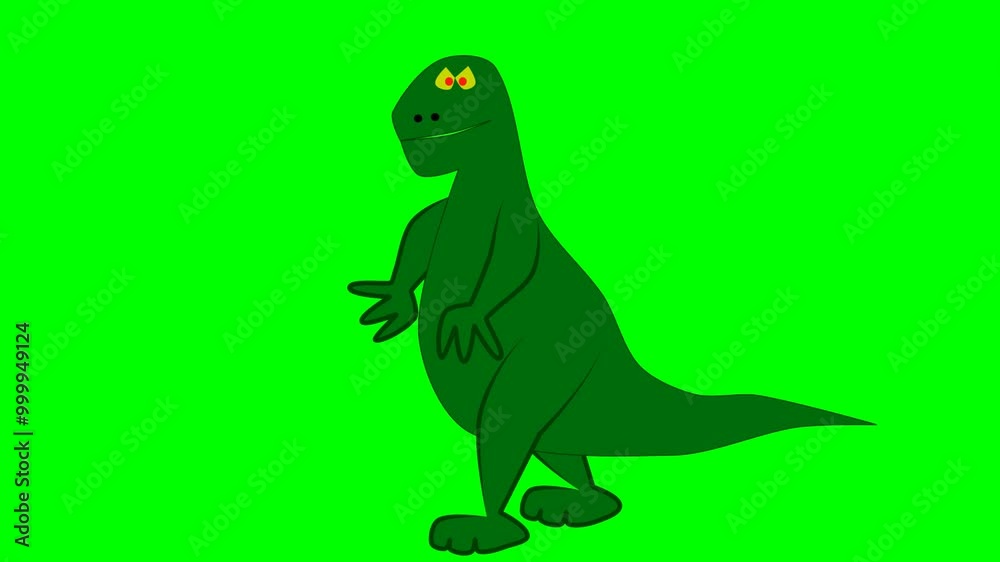 2d animated character of green dinosaur character walking throwing ...