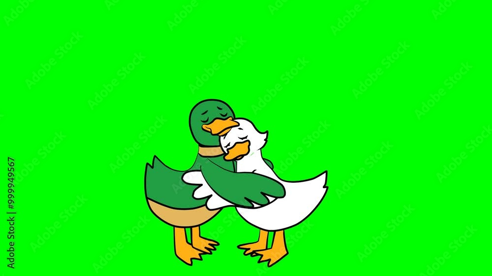 2d animated character of Two ducks, male and female, two ducks in love ...