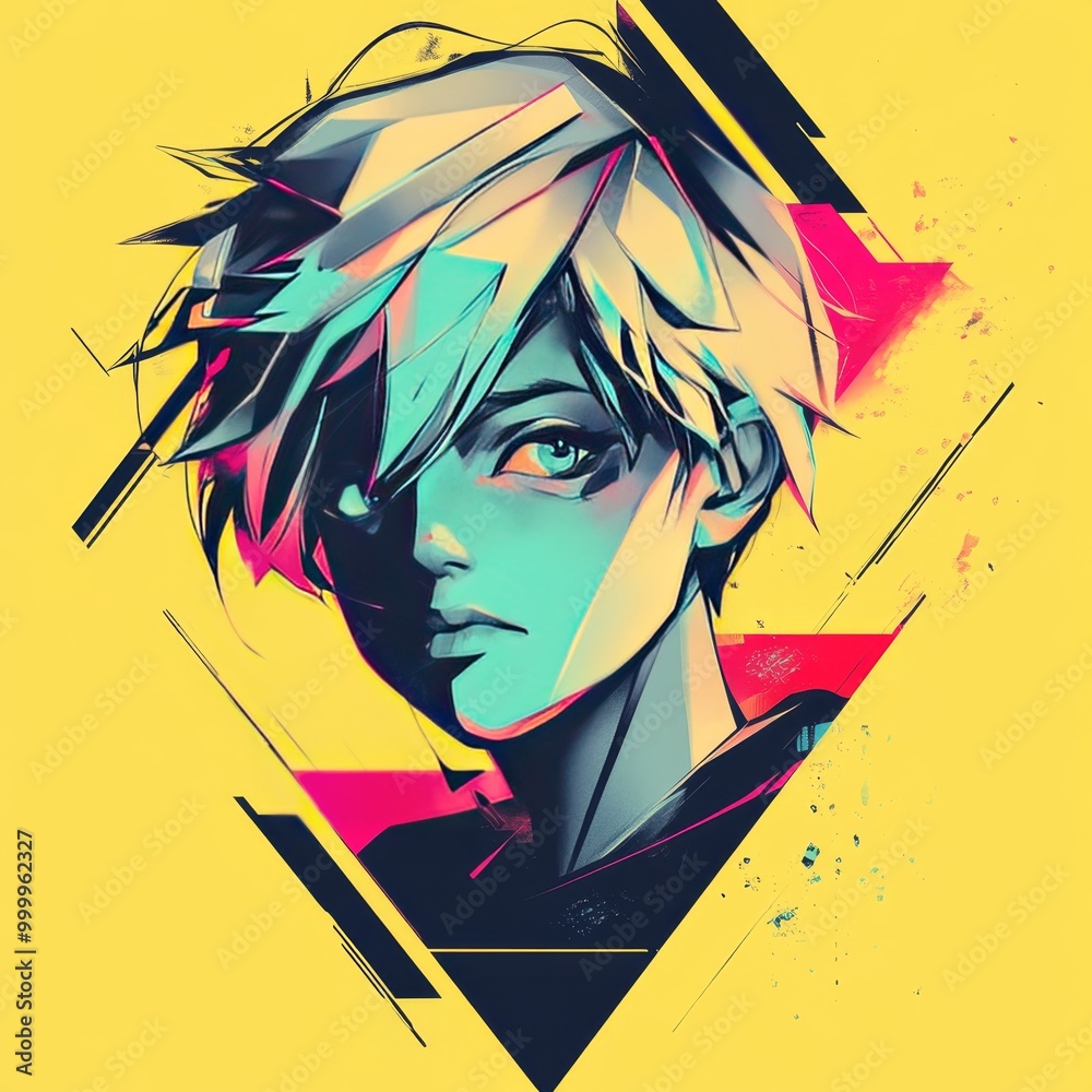 Geometric shapes in anime cartoon boy images. sharp and eye-catching ...