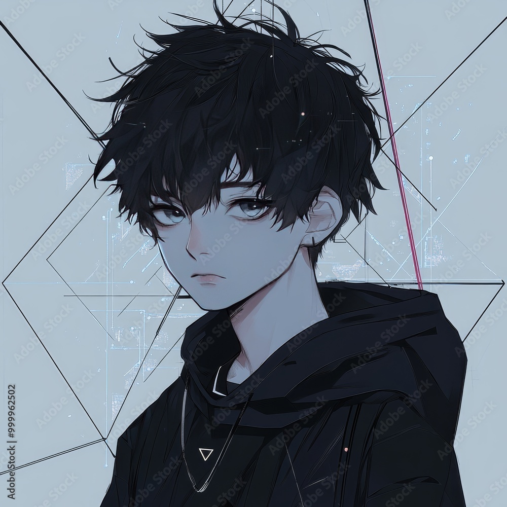 Geometric shapes in anime cartoon boy images. sharp and eye-catching ...