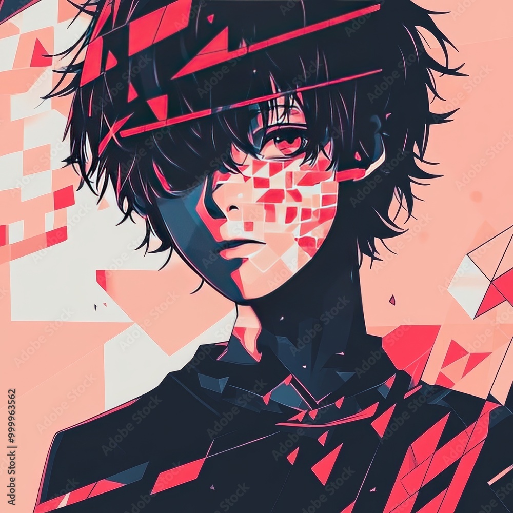 Geometric shapes in anime cartoon boy images. sharp and eye-catching ...
