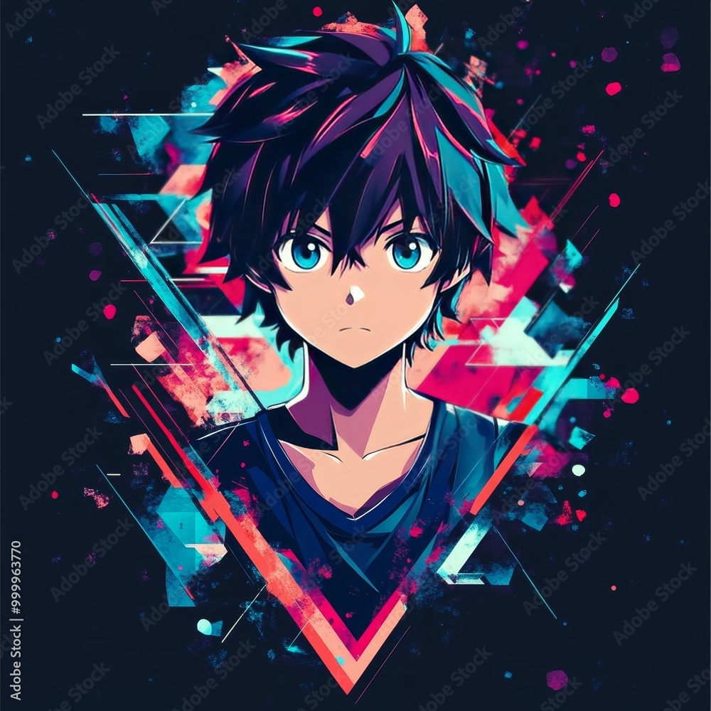 Geometric shapes in anime cartoon boy images. sharp and eye-catching ...