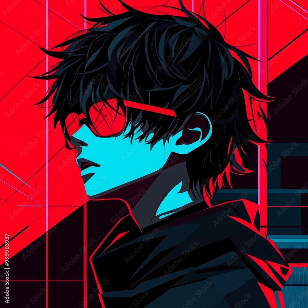 Geometric shapes in anime cartoon boy images. sharp and eye-catching ...