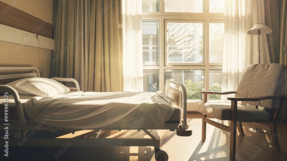 Sunlight filters softly through the window of an empty hospital room ...