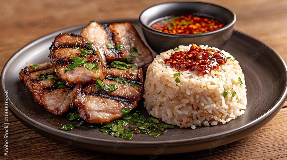Kao Niew Moo Yang Delicious Thai Sticky Rice with Grilled Pork Spicy ...
