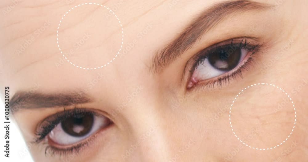 Face, woman and anti aging in zoom with wrinkles, transformation and ...