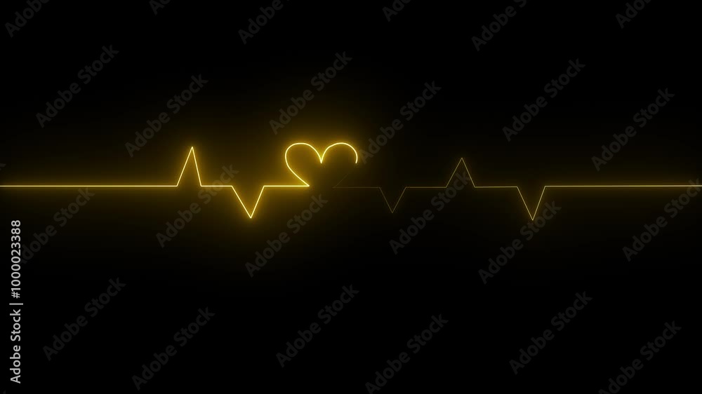 Heart beat line animation. Neon line heart beat line animation on black ...