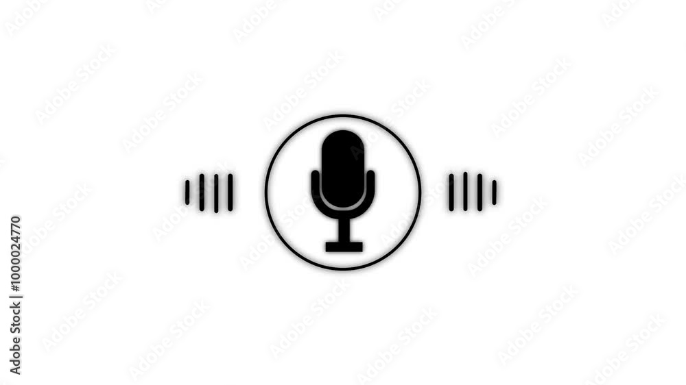 Audio wave microphone icon animation on white background. Recording ...