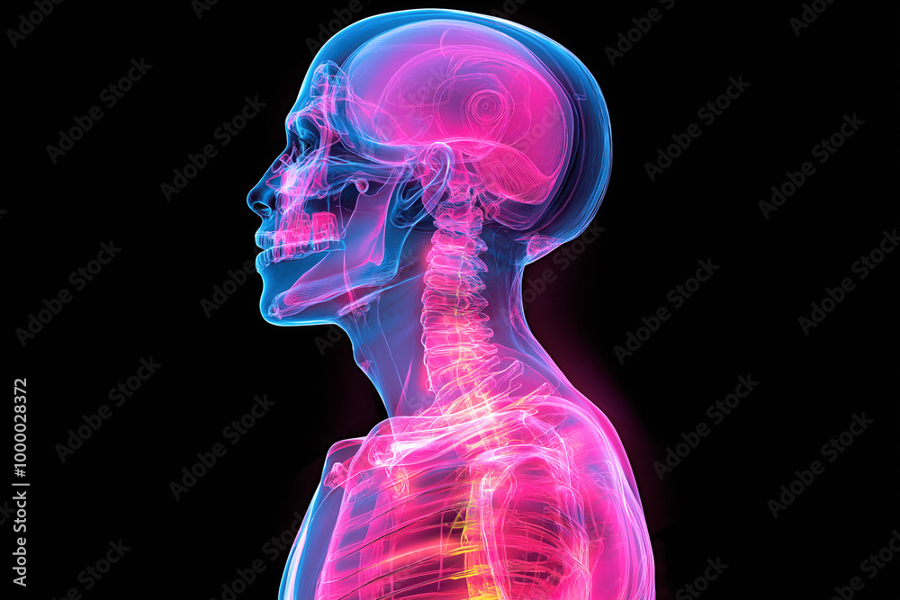 Neon Glowing Skeletons, High Tech Cyber UV Light X-ray Effect. Surreal ...