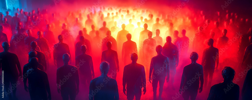 Bright Neon Glow Large Zombie Crowd, Ghost People Walking, Spirits ...