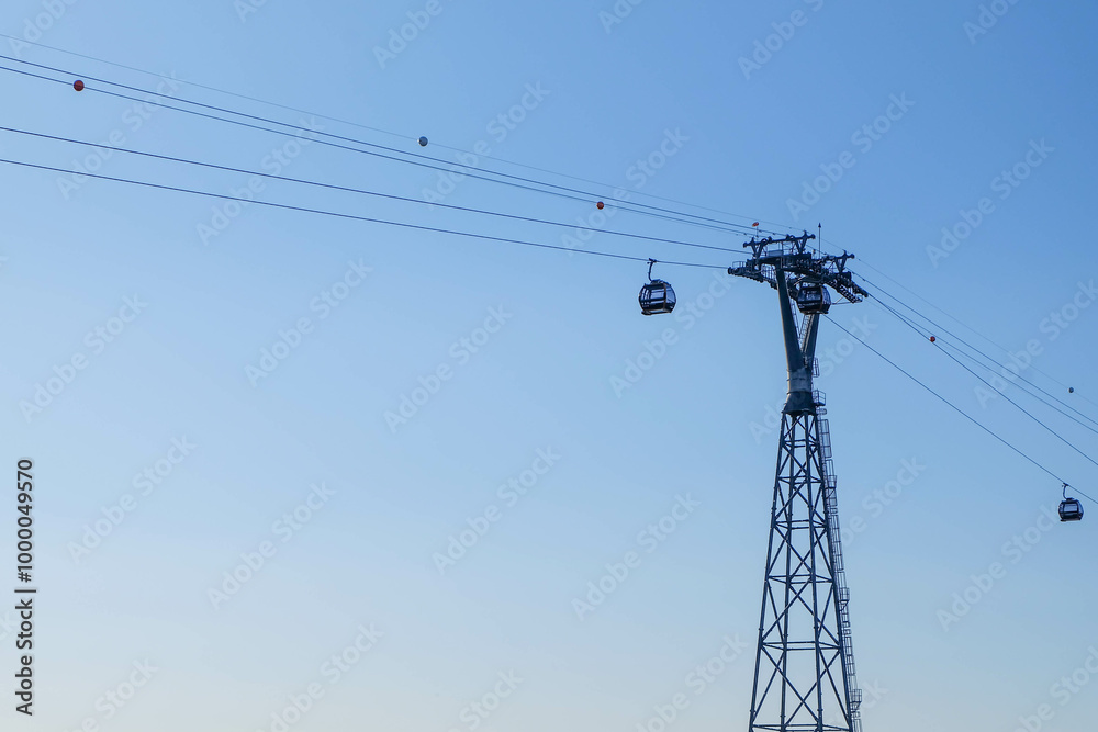 Beautiful landscape of cable car transportation system for tourist ...