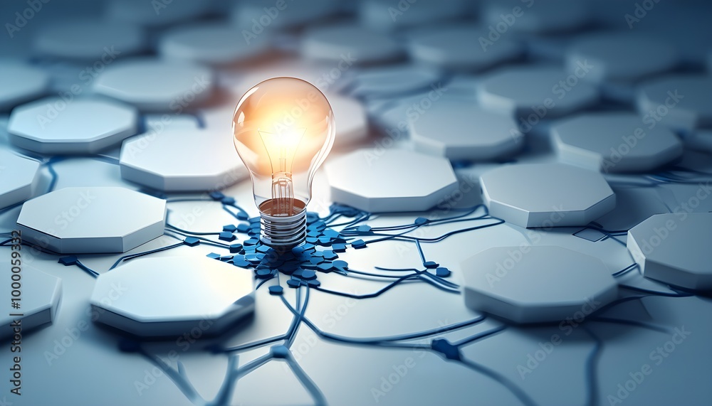 Illuminating Innovation: A Light Bulb Among Hexagonal Shapes ...