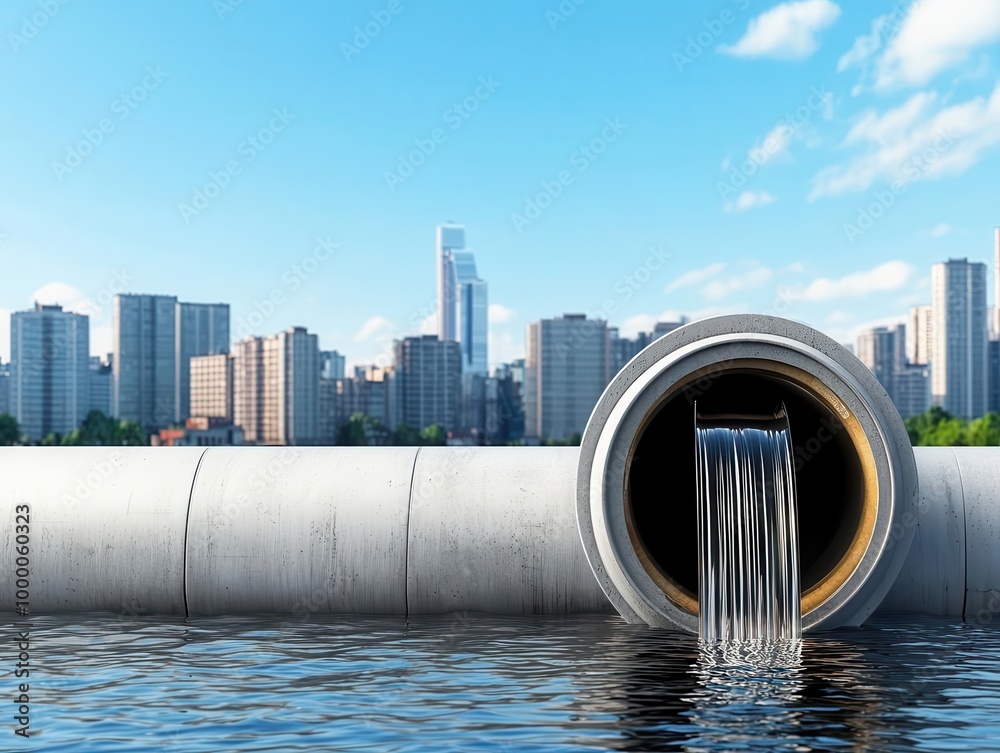 Hydropower plant using rainwater collection in a futuristic city, urban ...