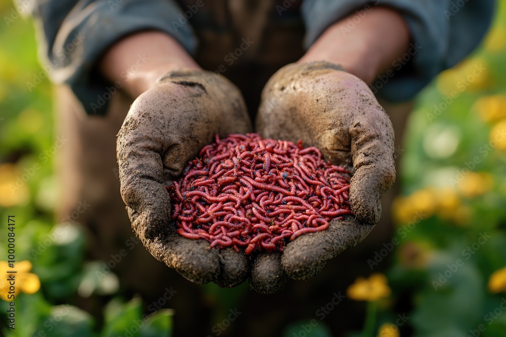 A Farmer's Connection to Nature Through Red Wiggler Worms in His Hand ...