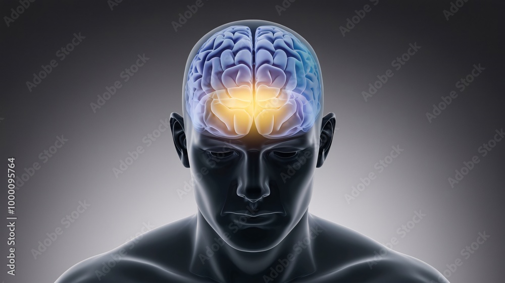 3D Render of a Human Head with a Transparent Skull, Showcasing a ...