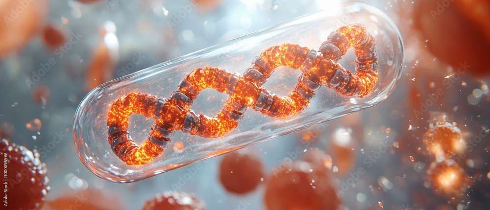 Biotechnological Exploration: Orange and Silver DNA Double-Helix ...