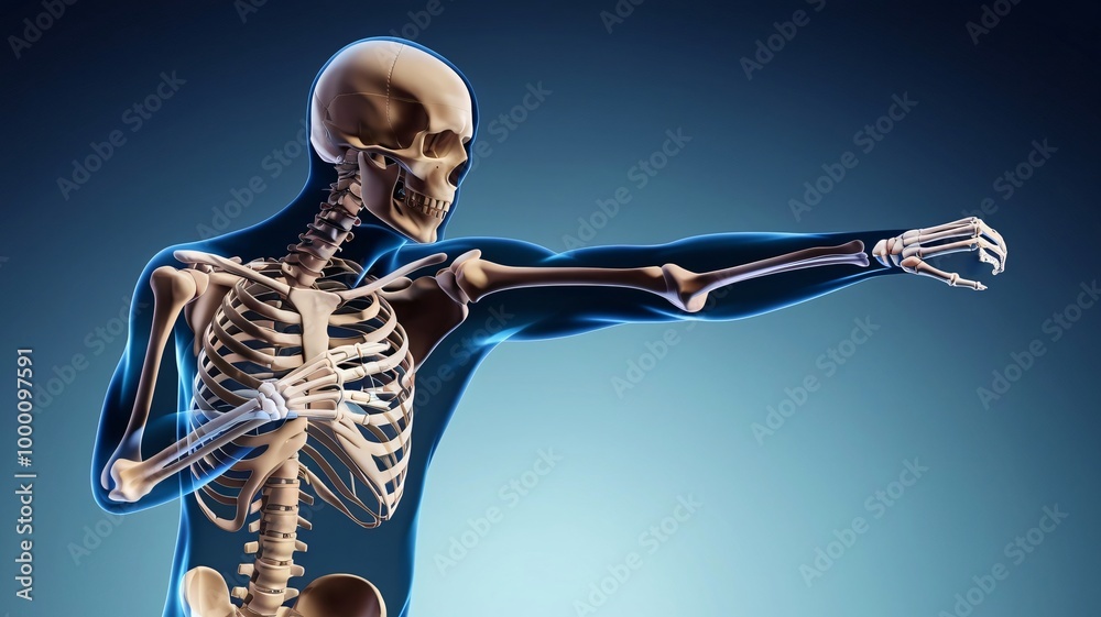 3D Render of a Semi-Transparent Human Skeleton in a Boxing Stance, with ...