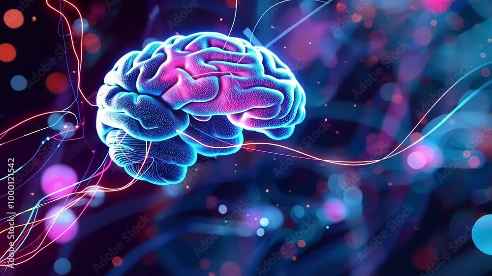 Digital brain is connecting with colorful lines representing neural ...