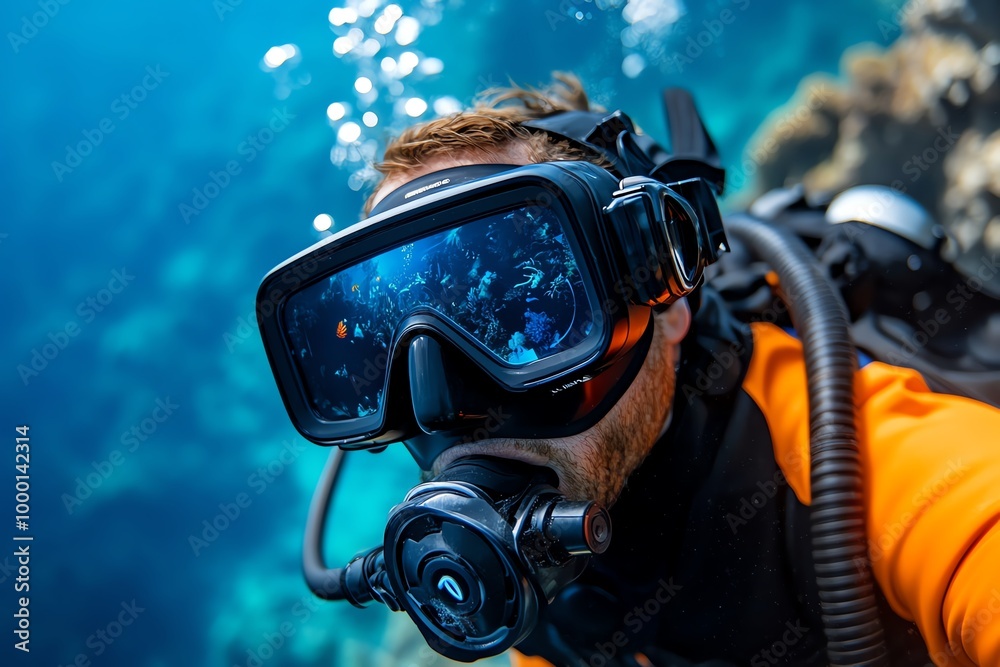 Futuristic scuba diving with augmented reality helmets, exploring ...