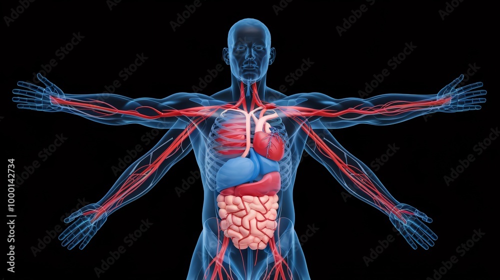 Digital Illustration of a Semi-Transparent Blue-Tinted Human Figure in ...
