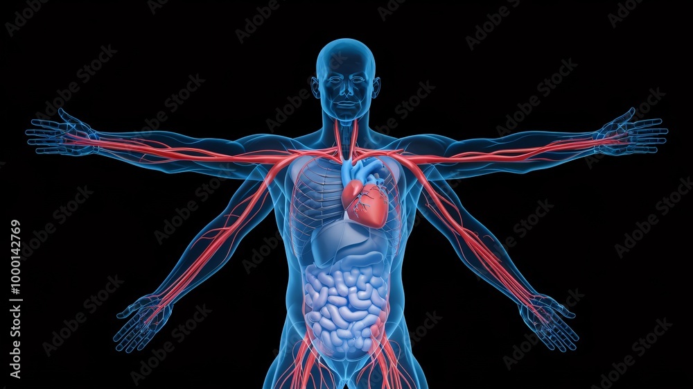 Digital Illustration of a Semi-Transparent Blue-Tinted Human Figure in ...