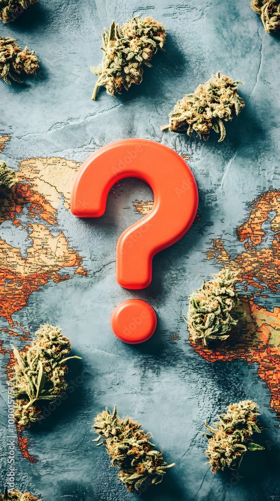 Doubt, Question Mark on Top of World Map with Cannabis Around, Standard ...