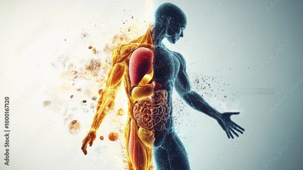 A creative split image showing the human body in motion on one side and ...