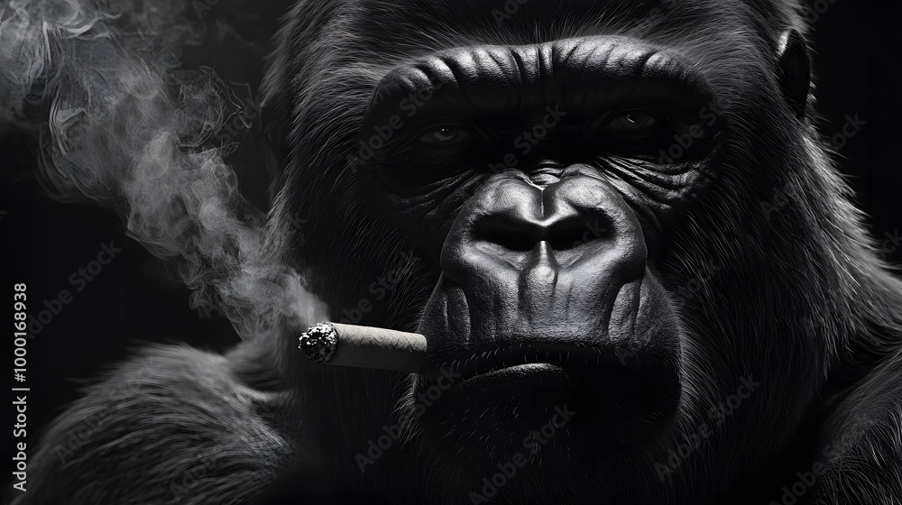 Gorilla Monkey Smoking, Black and White, Abstract Image, Texture ...