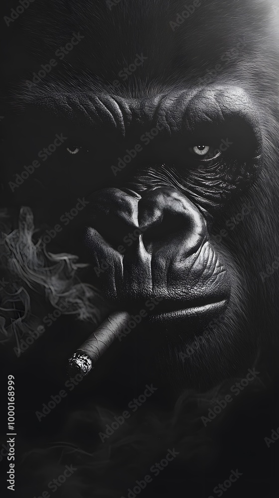 Gorilla Monkey Smoking, Black and White, Abstract Image, Texture ...
