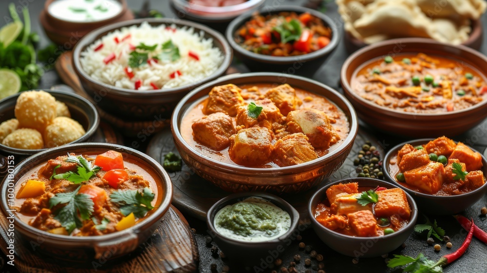 Many different types of Indian dishes, Assorted food collection set ...