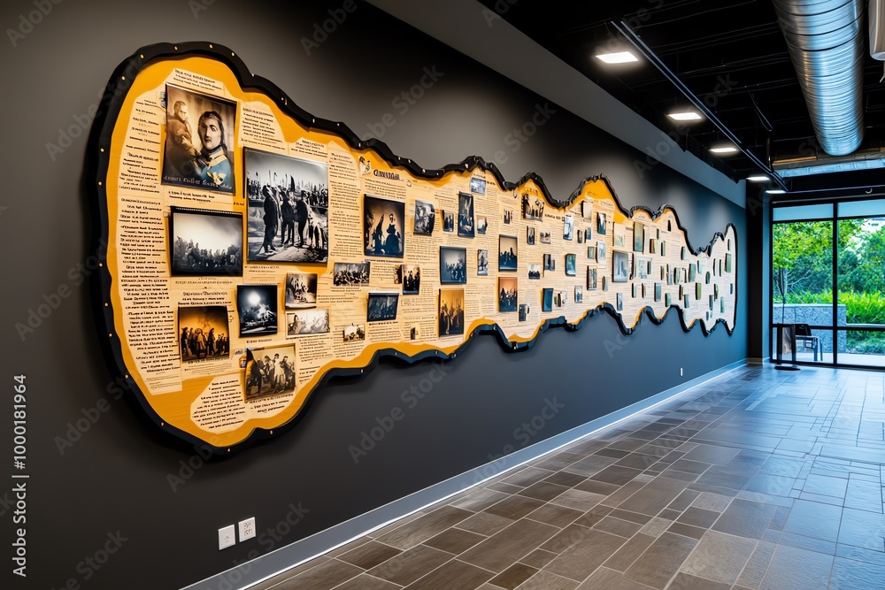 Interactive timeline on a classroom wall, filled with historical events ...