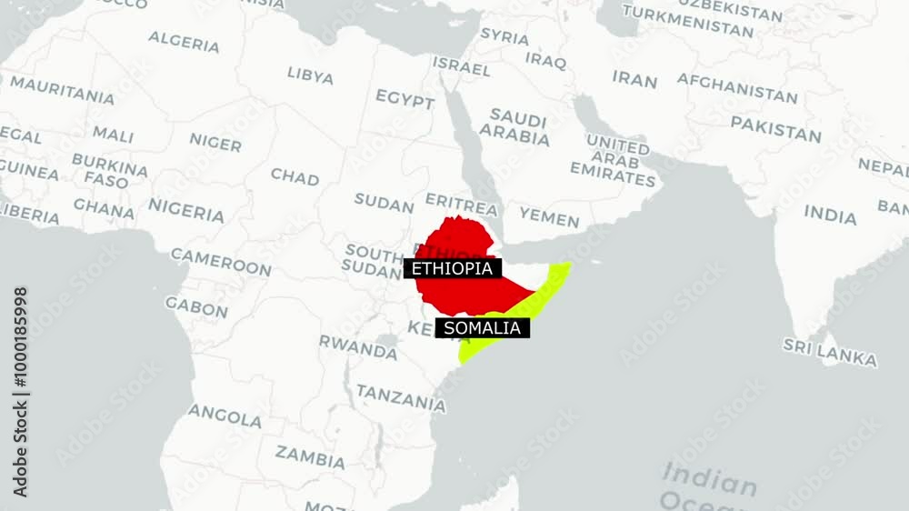Political map of Somalia Ethiopia. Map of Somalia Ethiopia with borders ...