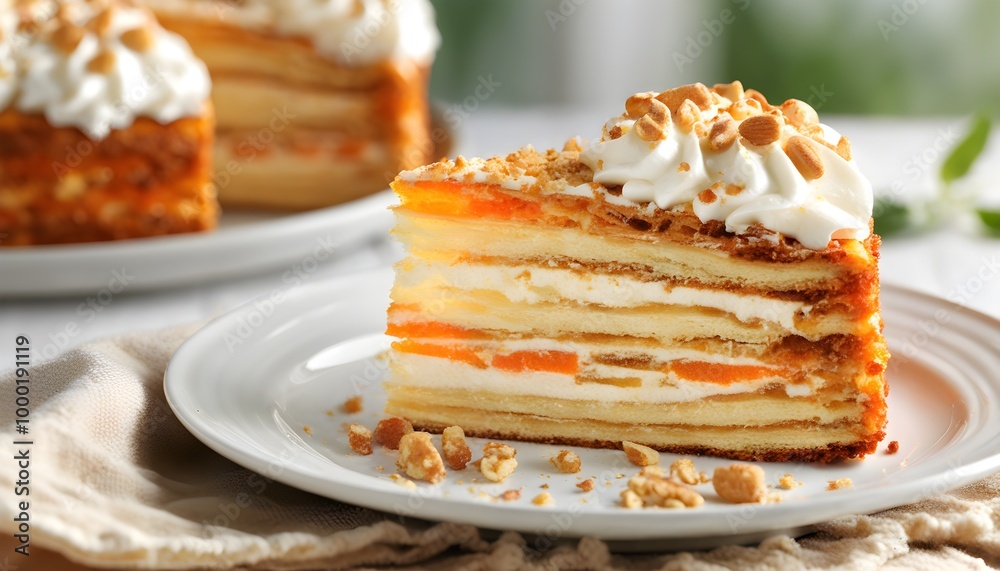 Delicious mille-feuille cake showcasing layers of flaky puff pastry and ...