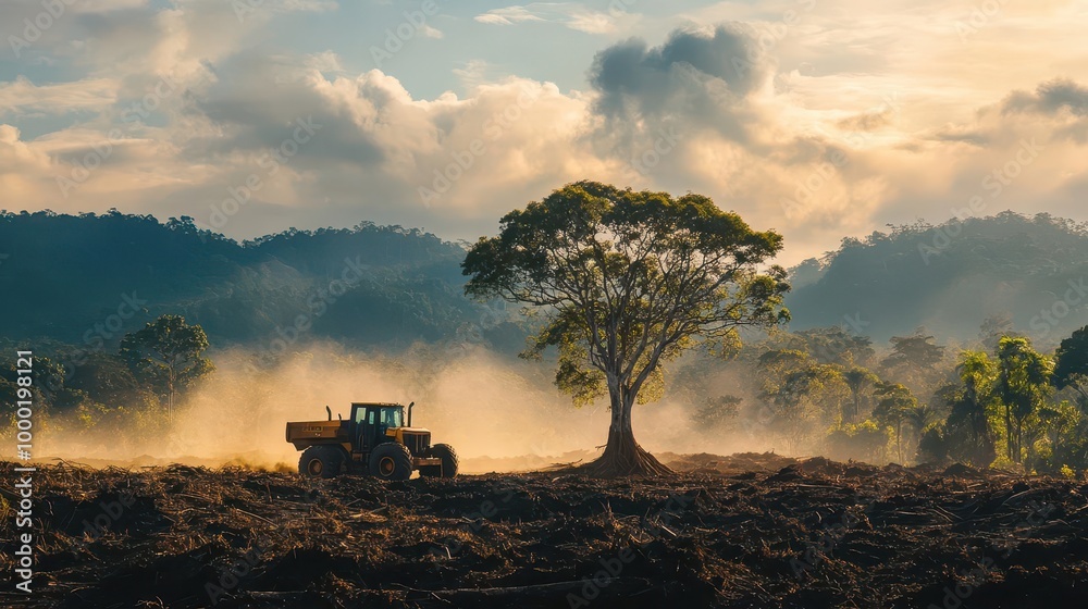 poignant scene of deforestation with a solitary ancient tree standing ...