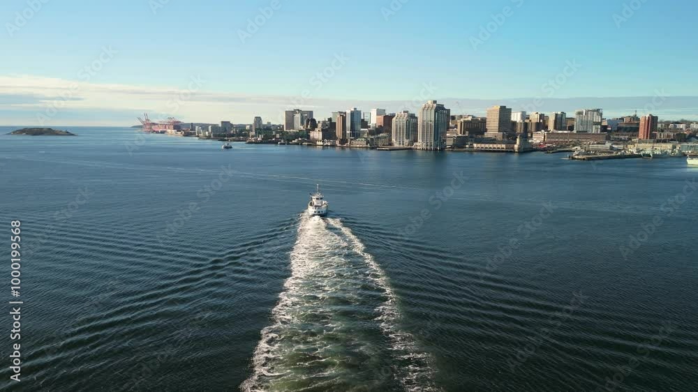 A Majestic Aerial View Of The Halifax Ferry, As It Crosses The Harbor ...