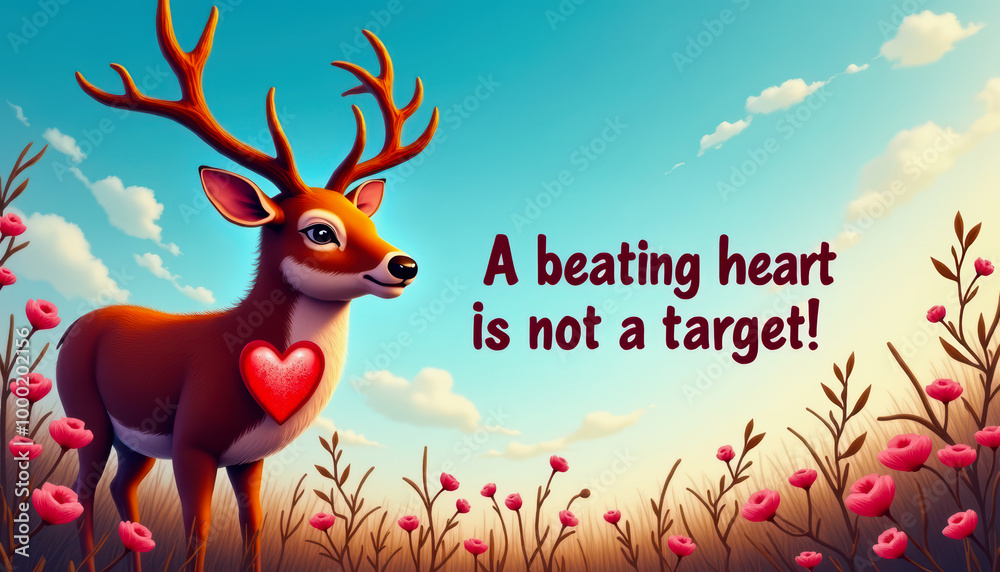 Anti-hunting illustration with a serene deer with the symbol of his ...