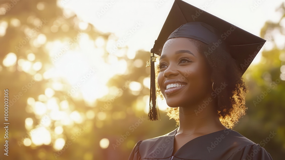 radiant african american female graduate beams with pride cap and gown ...