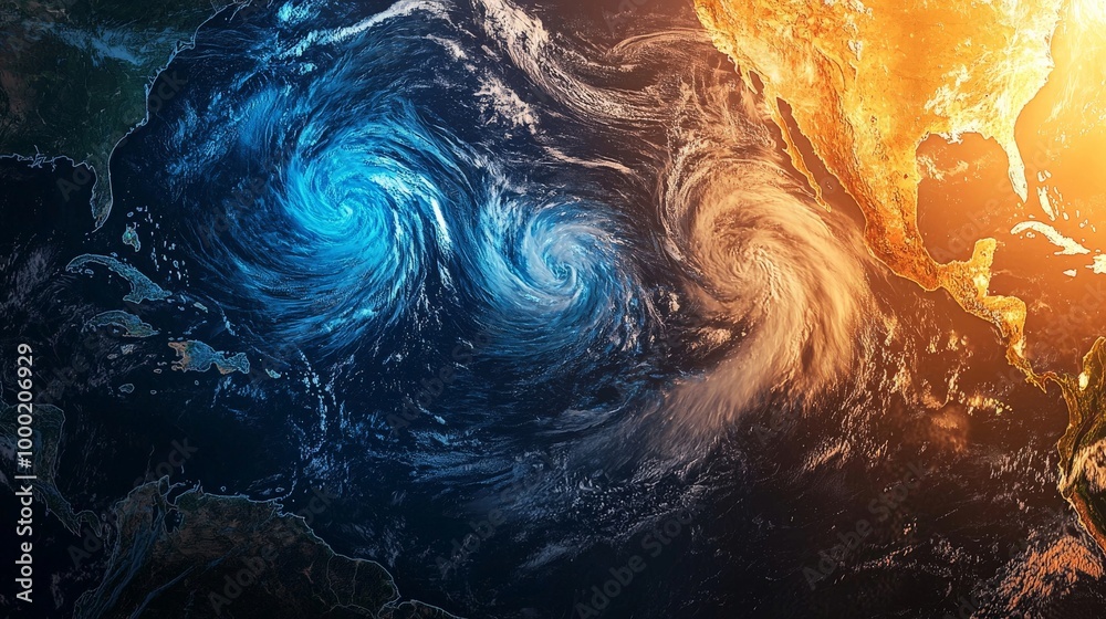 A satellite image of the Pacific Ocean during an El Nino event, showing ...