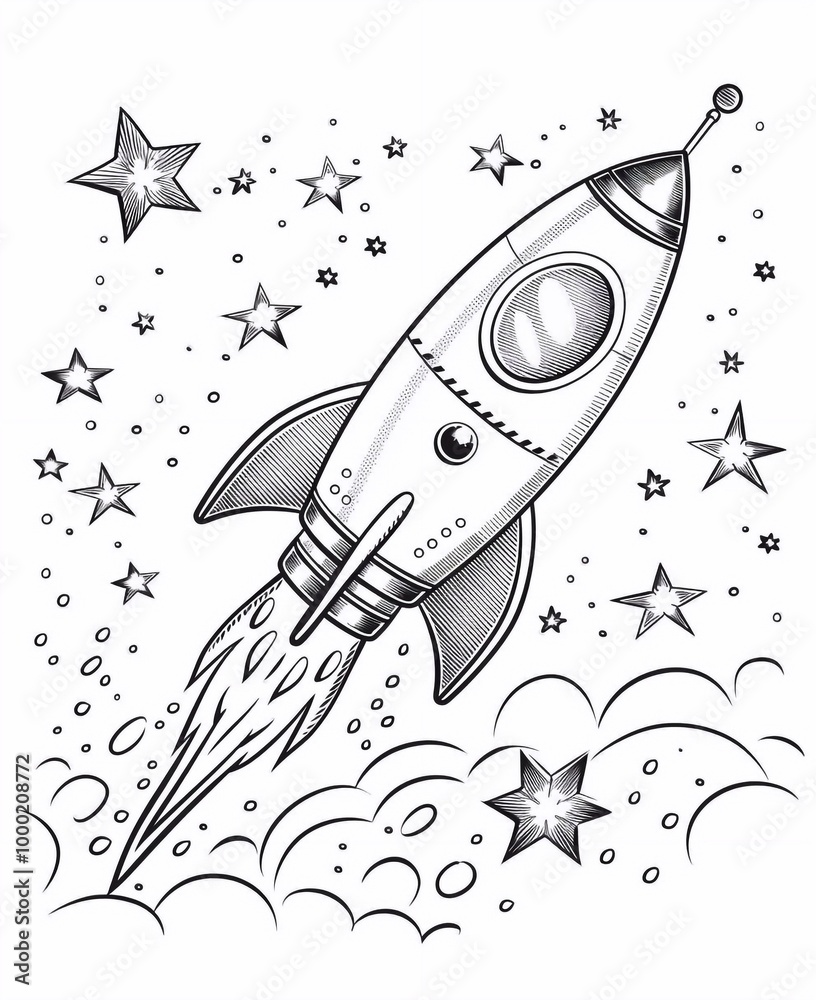 coloring pages for kids, cute and funny and kawaii The rocket launches ...