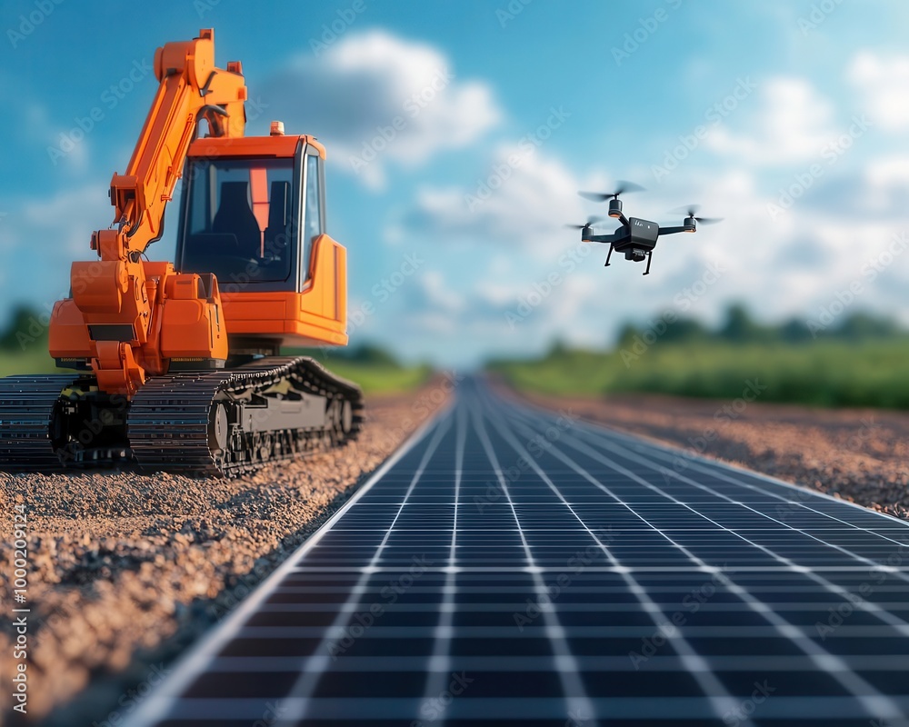 Modern highway paving project, autonomous machinery and drones ...