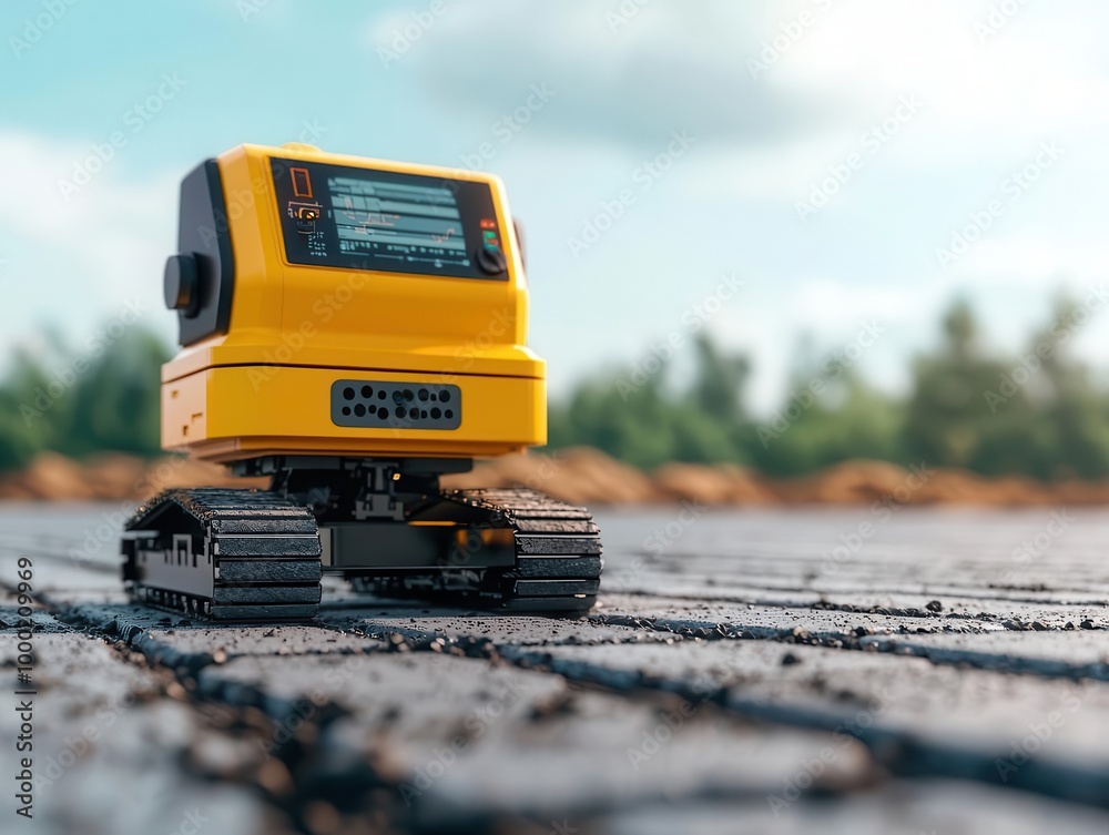 Construction site with robotic pavers installing a smooth highway ...