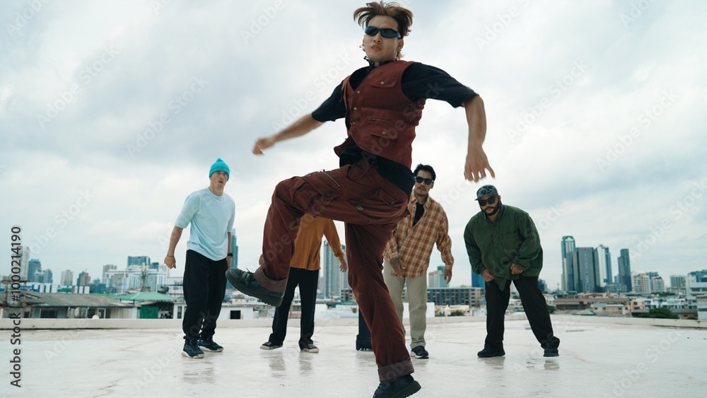 Professional asian street dancer practice B boy dance while ...