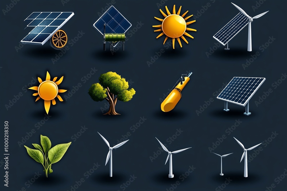 Minimalist renewable energy icon set, with clean, modern symbols for ...