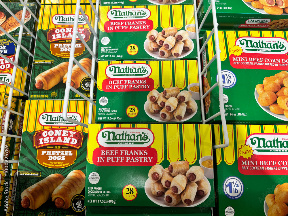 Vienna, Virginia - September 28, 2024: Various varieties of Nathans ...