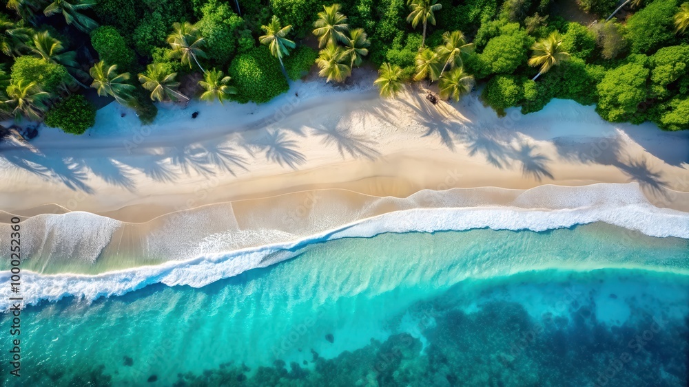 Beautiful Top Down View of a Tropical Beach with Golden Sand and ...