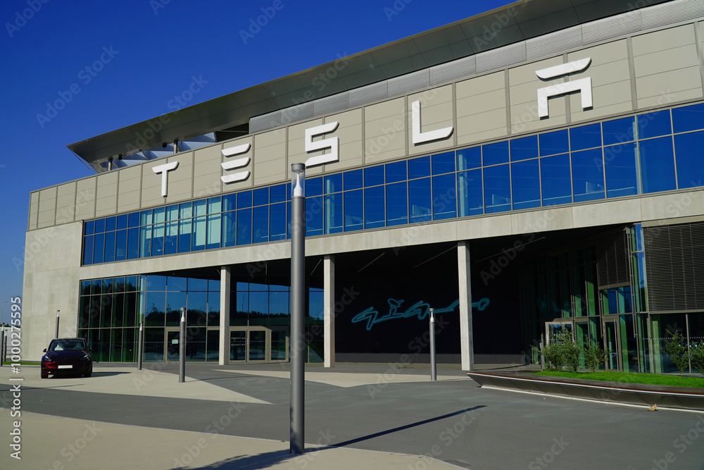Entrance portal to the gigafactory for electronically powered cars from ...