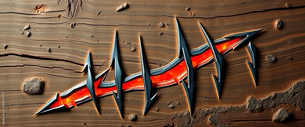 Jagged claw marks ripping through metallic surface revealing glowing ...