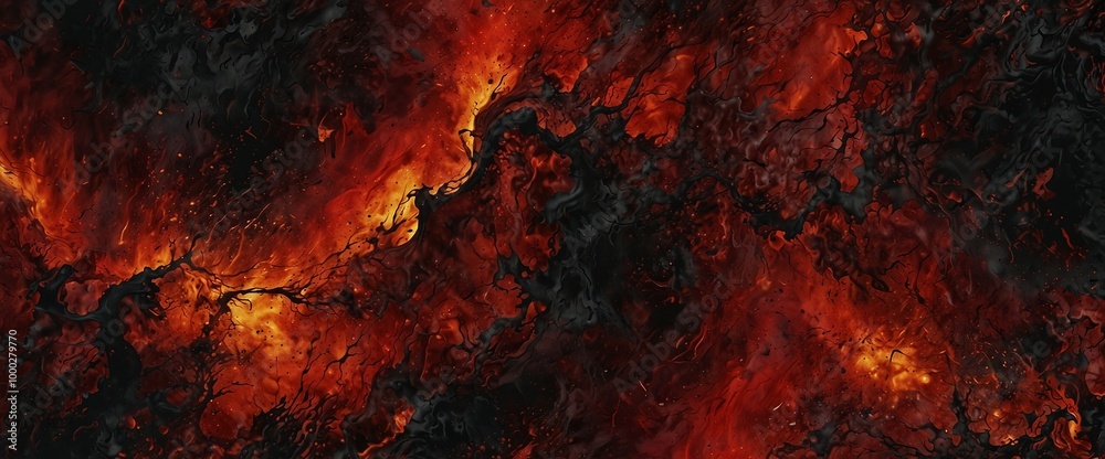 Dark abstract burning hot flame lava inferno header background. Hell ...