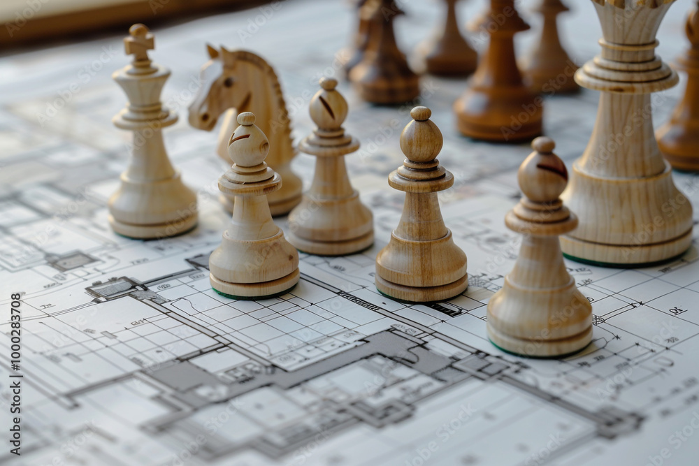 Chess strategy unfolding on an architect s blueprint precision design ...